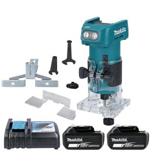Makita Router Trimmer DRT52Z 18V LXT Cordless Brushless 1 4 6mm Collet Capacity 580W With 2 x 3.0Ah Batteries Charger buy Online at UK Planet Tools shop