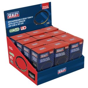 Sealey Rechargeable Head Torch with Auto-Sensor 5W COB & 3W LED Display ...