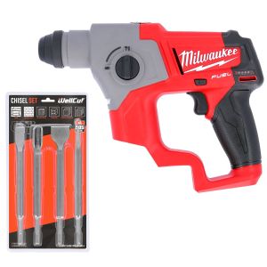 Milwaukee M12CH 12V FUEL Compact SDS Rotary Hammer Drill With 4 Piece SDS Chisel Set buy Online at UK Planet Tools shop