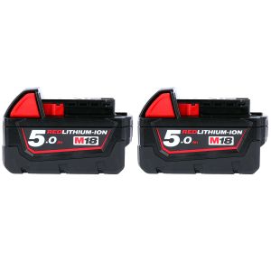 Milwaukee M18B5 Battery 5Ah 18V Fuel Red Lithium-Ion - Pack of 2 | UK ...