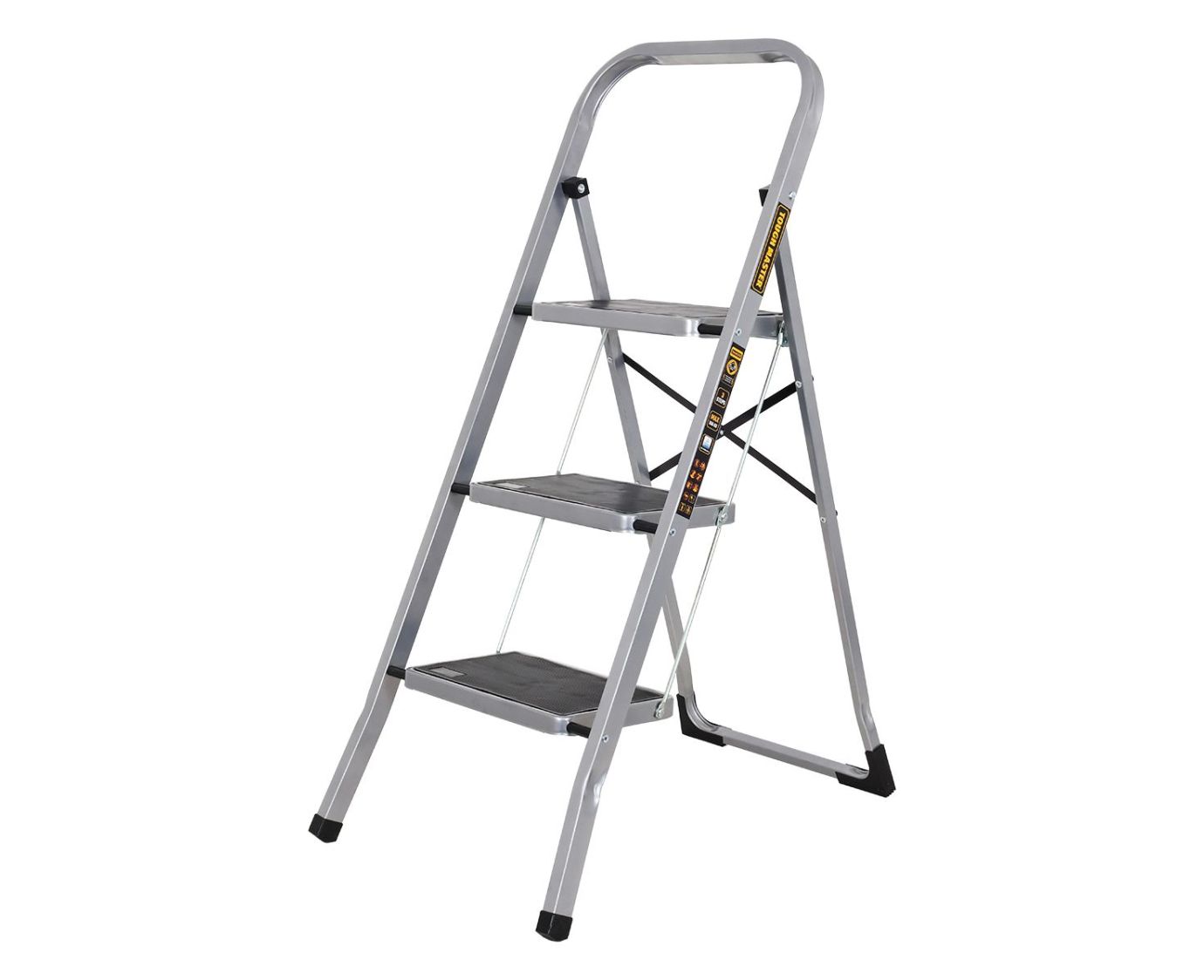 TOUGH MASTER Steel Step Ladder Folding Step Stool with Handrail Wide Platform 3 Steps TM SSL3