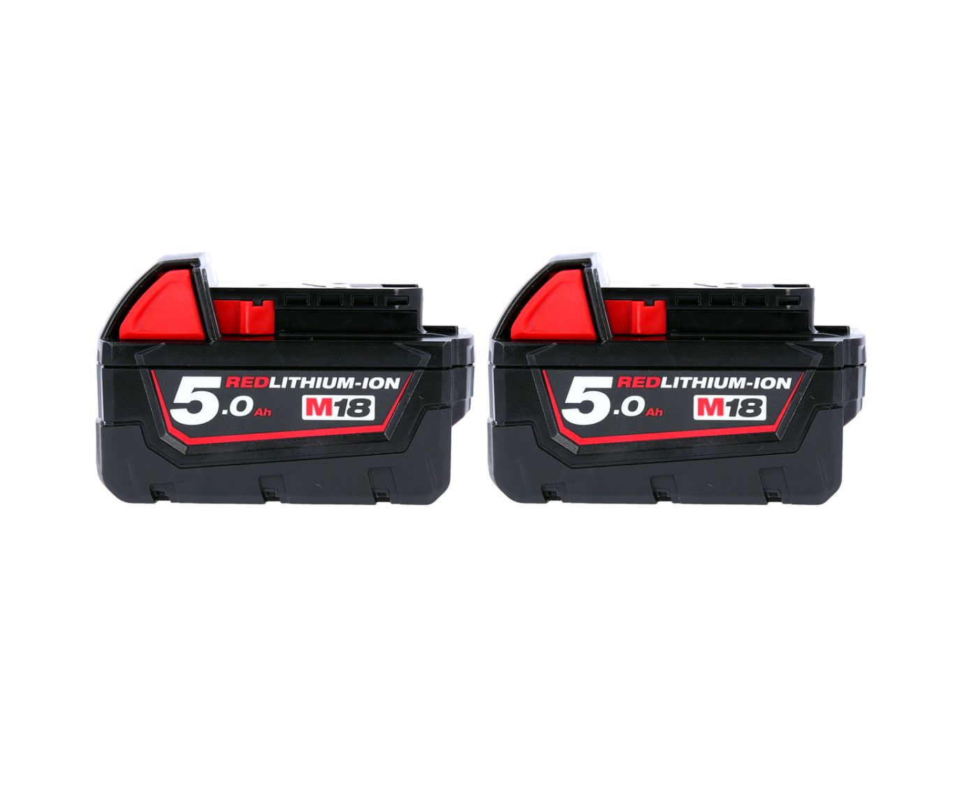 Milwaukee M18B5 18V M18 5.0Ah Fuel Red Lithium Ion Battery Pack of 2 buy Online at UK Planet Tools shop